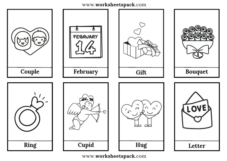 Valentines Day Flashcards Black and White | PDF
