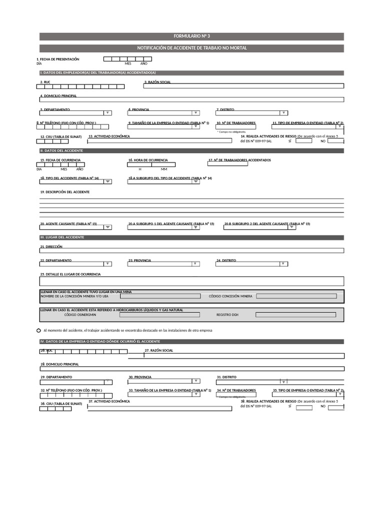 Formulario 3, Notificación de Accidente de Trabajo No Mortal | PDF
