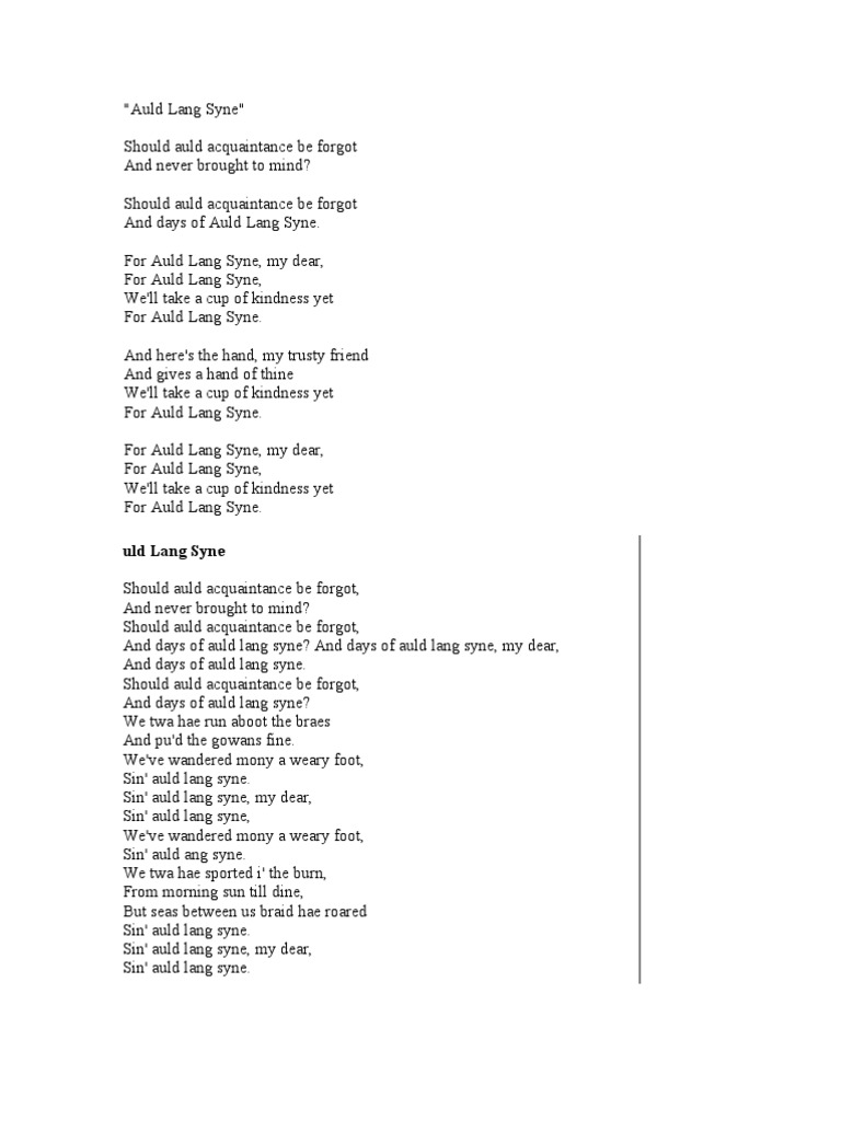 Auld Lang Syne Lyrics and Meaning | PDF