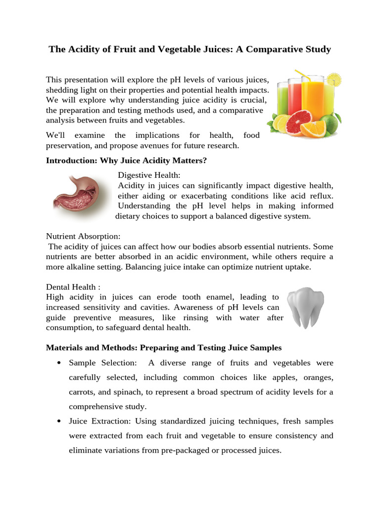 The Acidity of Fruit and Vegetable Juices | PDF | Ph | Juice