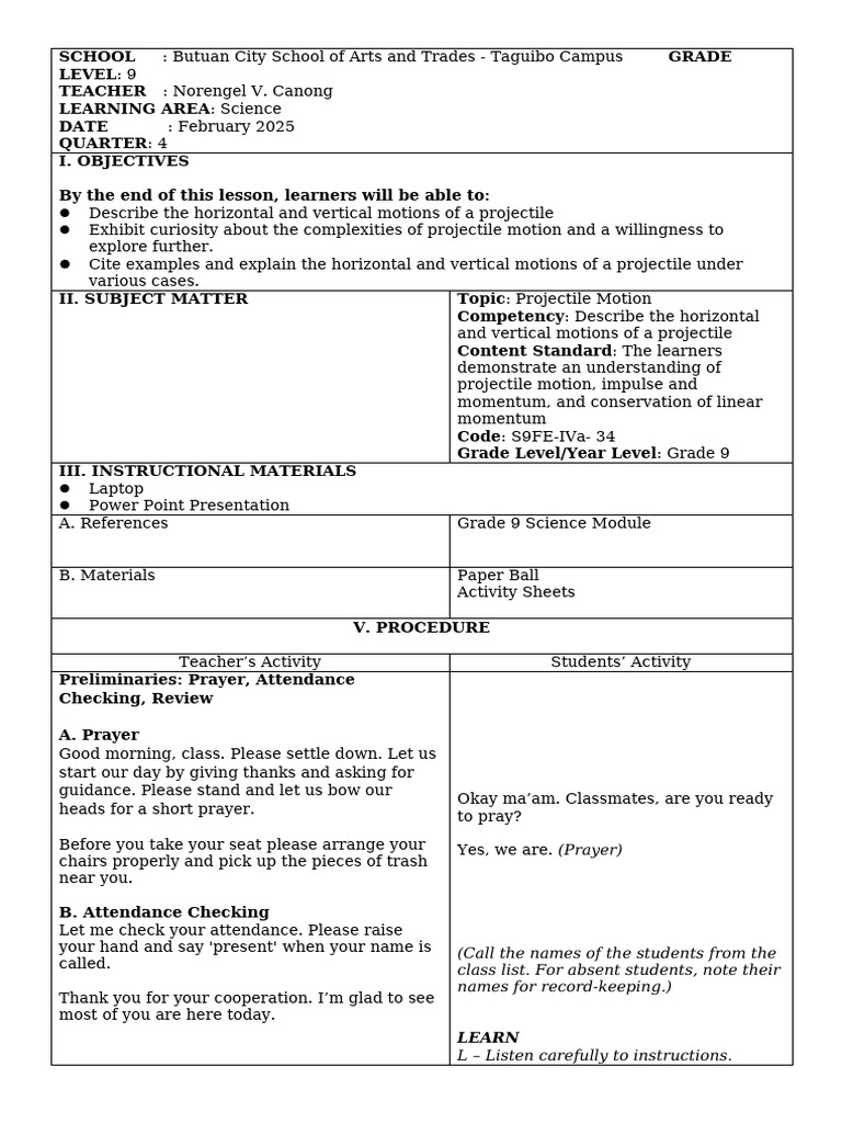 Projectile Motion 9 - Day 1 | PDF | Projectiles | Force