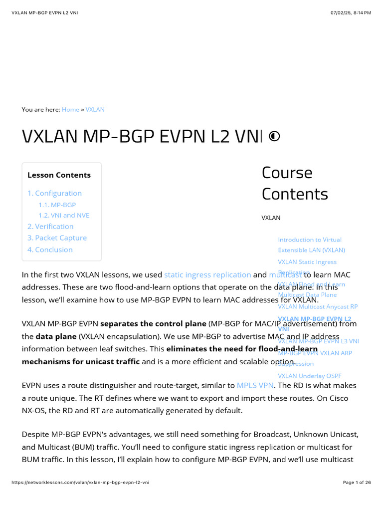 VXLAN MP-BGP EVPN L2 VNI Guide | PDF | Routing | Computer Network