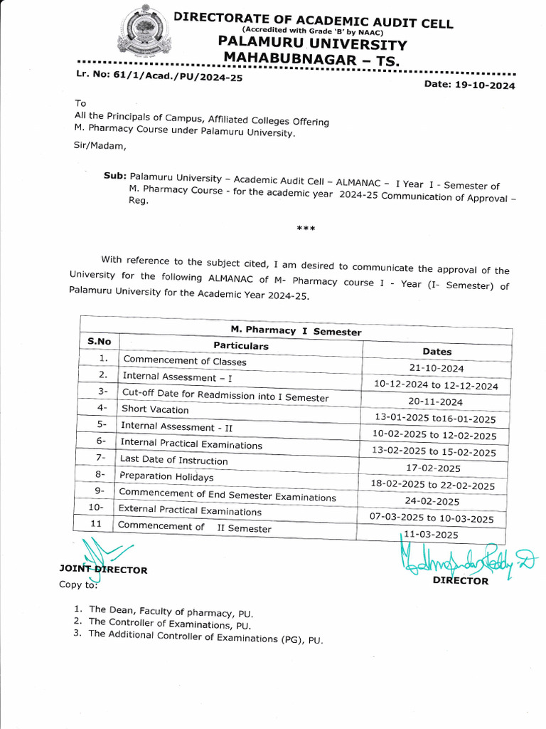 PU ALMANAC I SEM of M.Pharmacy Program 2024 25 AY - 11729945985 | PDF ...