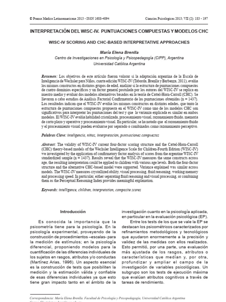 Evaluación del WISC-IV y Modelos CHC | PDF | Inteligencia | Escala de ...