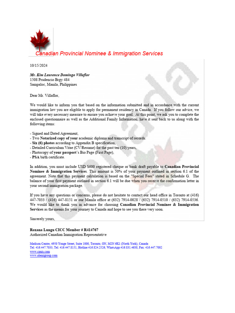 1st Package Requirements & Initial Payment | PDF