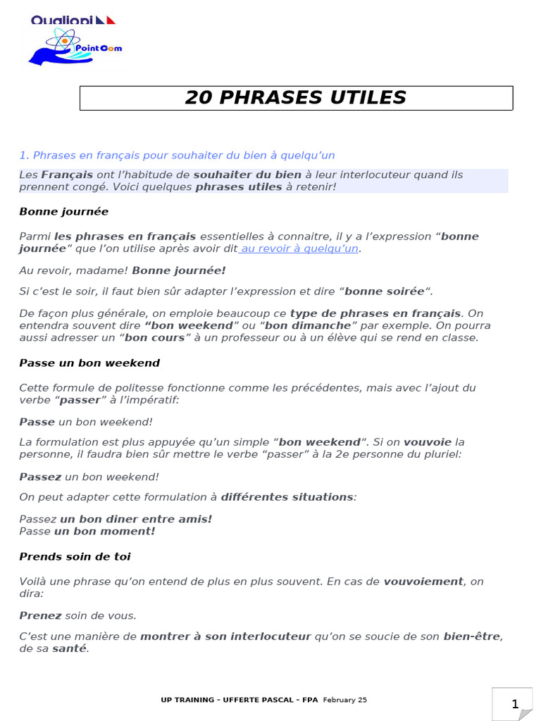 Phrases Utiles en Français Quotidien | PDF | Phrase | Linguistique