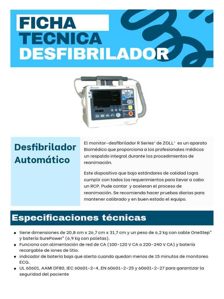 Ficha Tecnica Desfibrilador | PDF | Reanimación cardiopulmonar | Marcapasos cardíacos artificiales