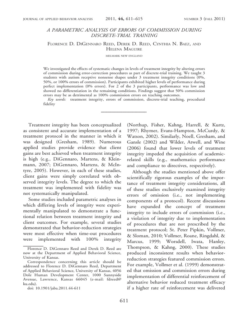 A Parametric Analysis of Errors of Commission | PDF | Reinforcement | Accuracy And Precision