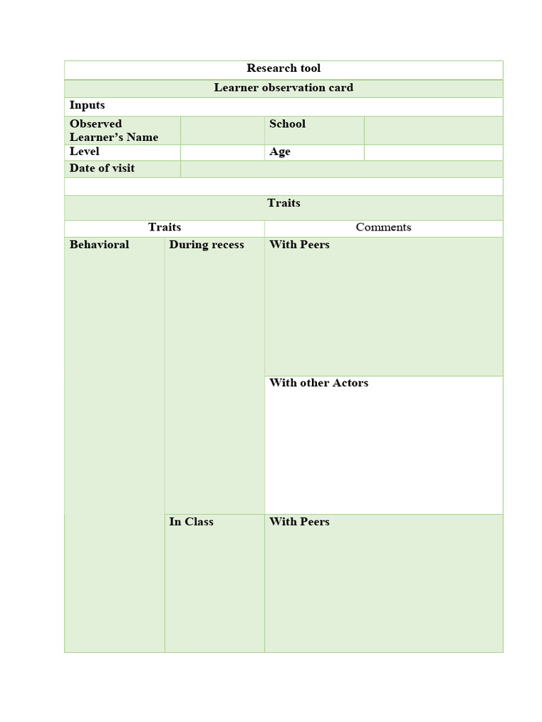 Observation Learner Card | PDF