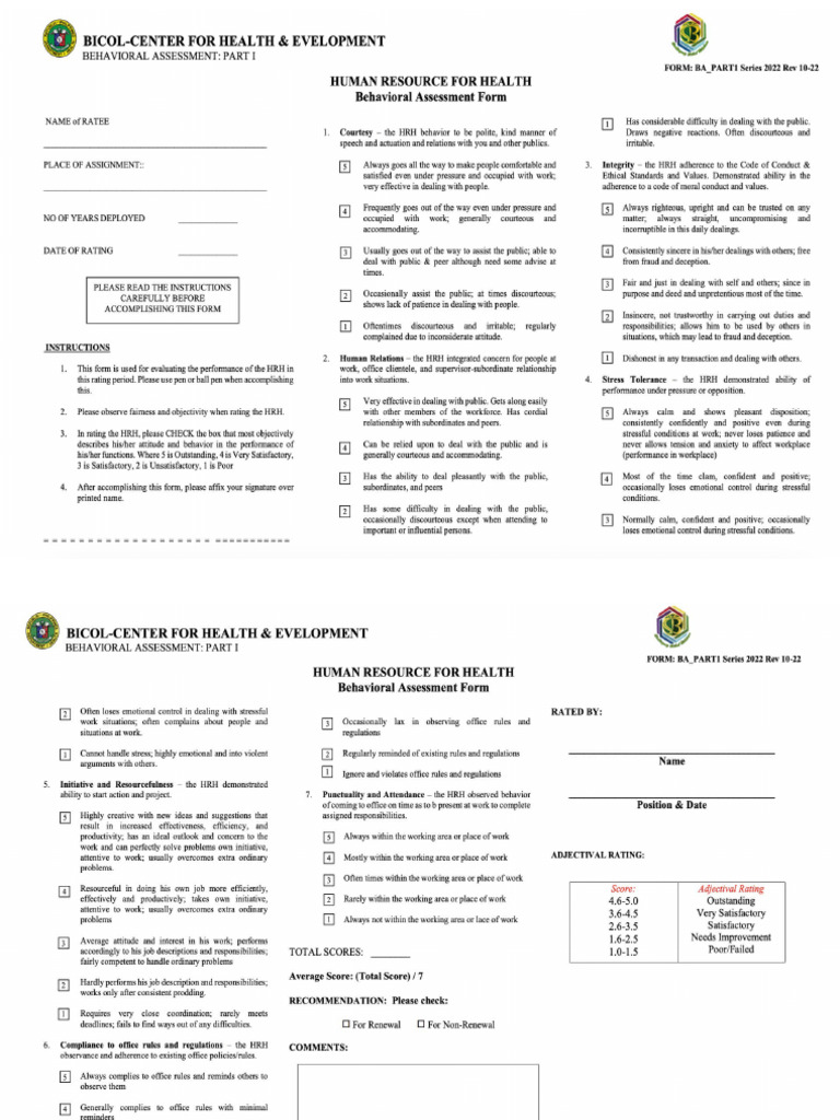 Behavioral Assessment Form | PDF