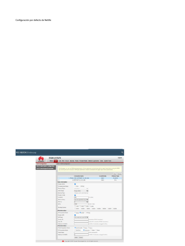 HUAWEI - Configuración BRIDGE WAN de Netlife | PDF