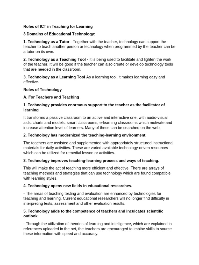 Roles-of-Ict | PDF | Educational Technology | Learning