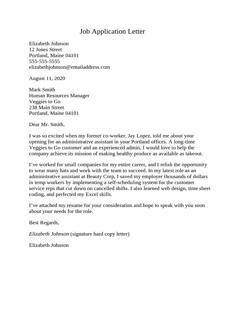 Job Application Letter for Admin Role | PDF