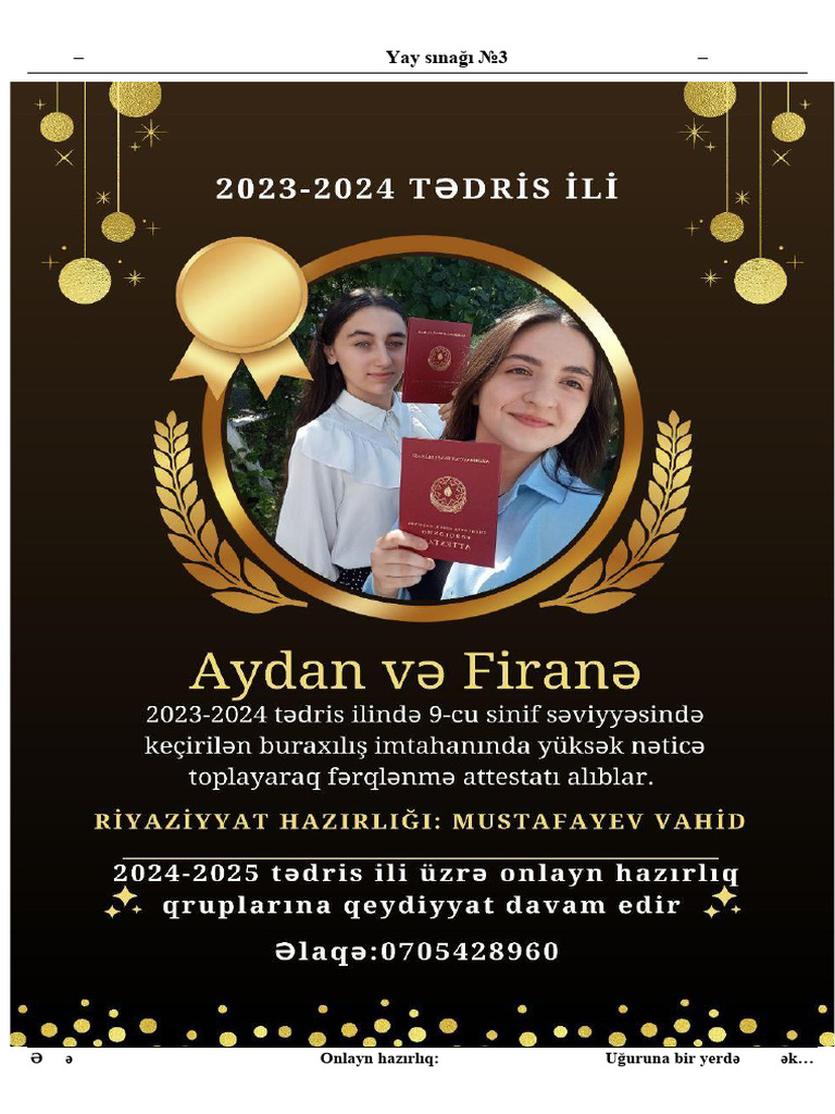 Yay_sınağı_№_3_X_XI_sinif_Mustafayev_Vahid_ancaq_riyaziyyat_copy | PDF