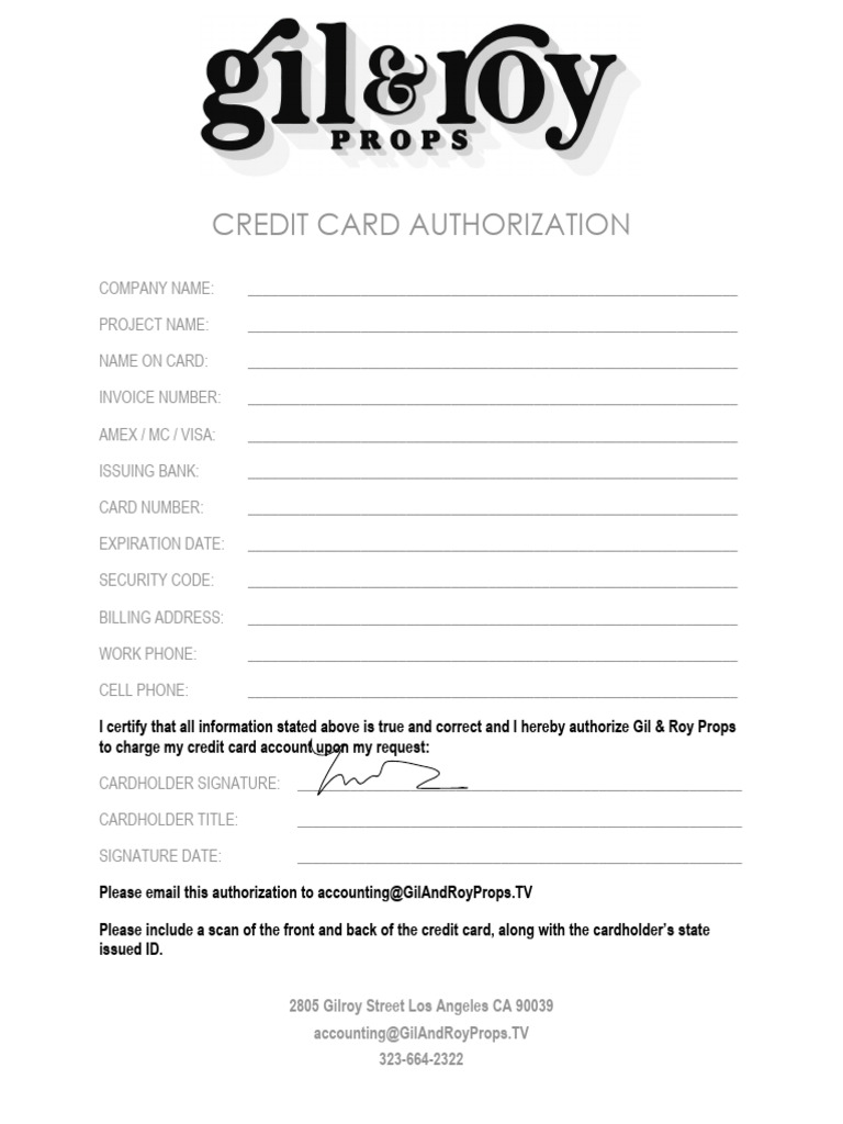 Gil Roy Props 2022 Credit Card Authorization | PDF