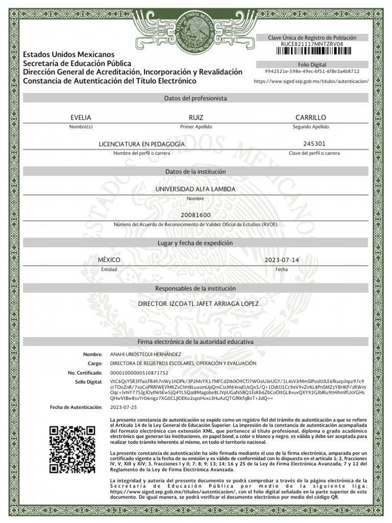 Constancia de Autenticación Del Título Electrónico | PDF