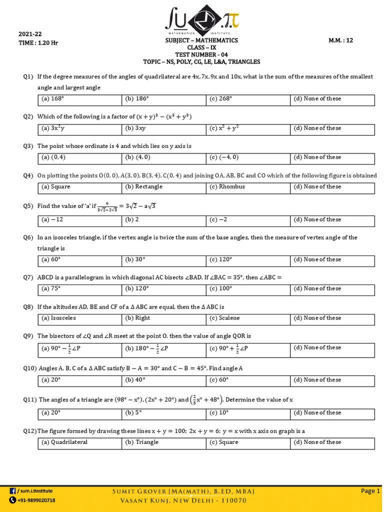 04.ix - Test - NS, Poly, CG, Le, L&a, Triangles | PDF | Triangle ...