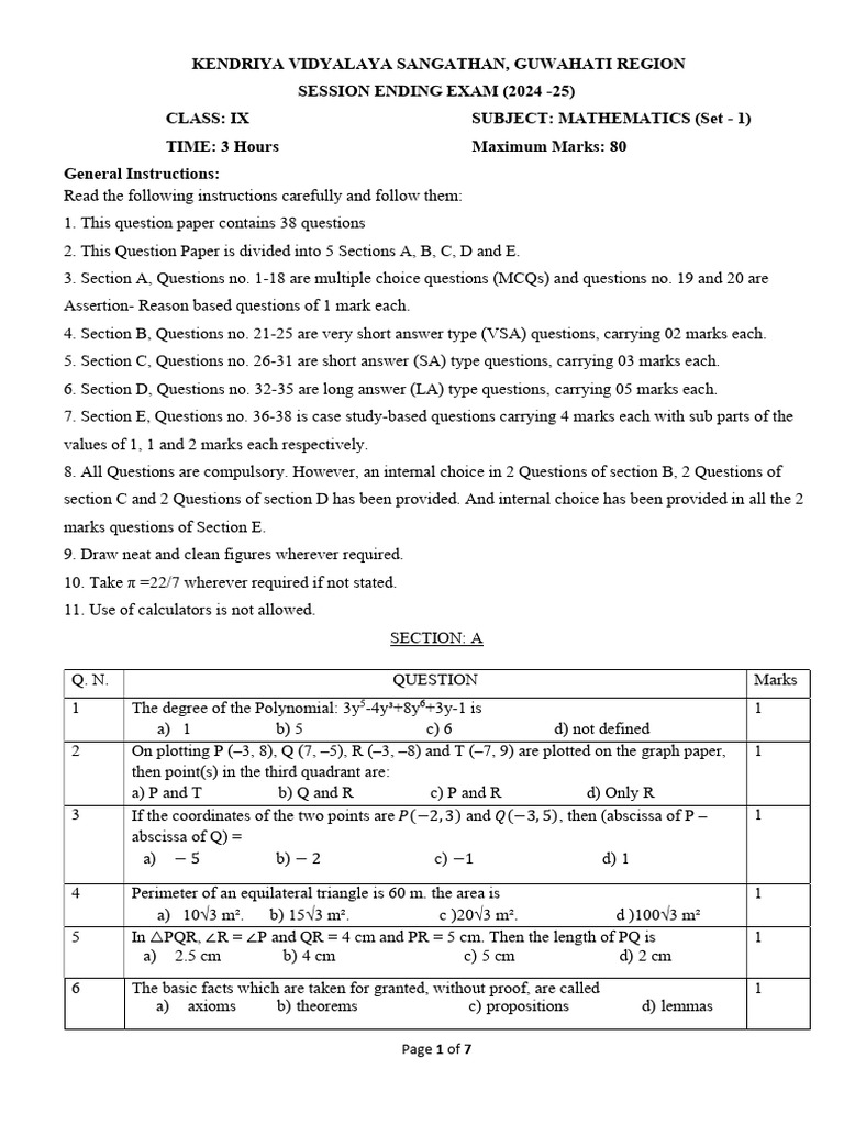 Class IX Sample Paper 2024-25 | PDF | Area | Sphere
