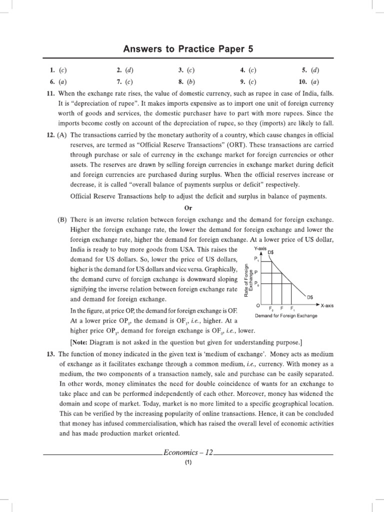 Cbse Cl12 Together Economics Answers to Practice Paper 5 | PDF
