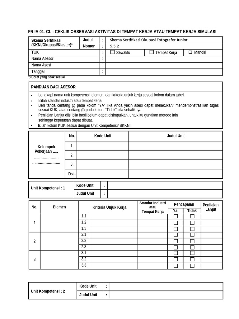 Ceklis Observasi Fotografer Junior | PDF