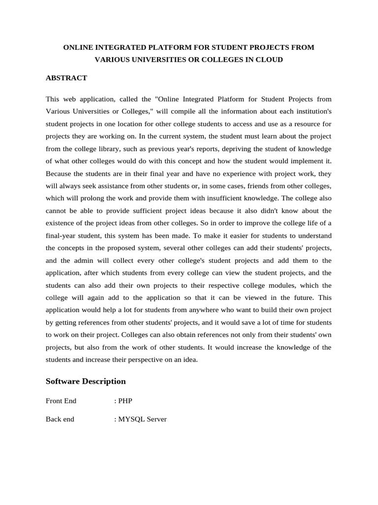Online Integrated Platform For Student Projects From Various ...