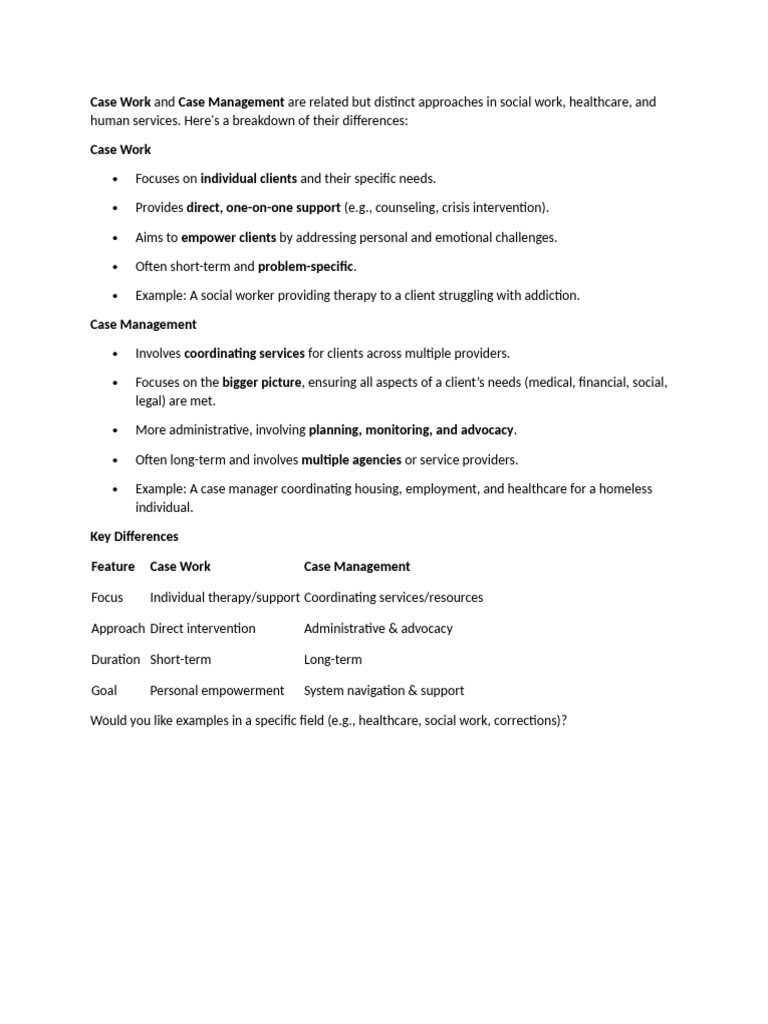 Case Work and Case Management | PDF