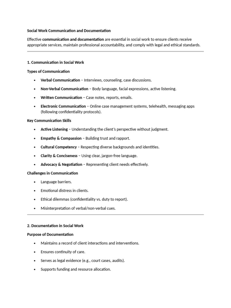 Social Work: Communication & Documentation | PDF | Communication ...