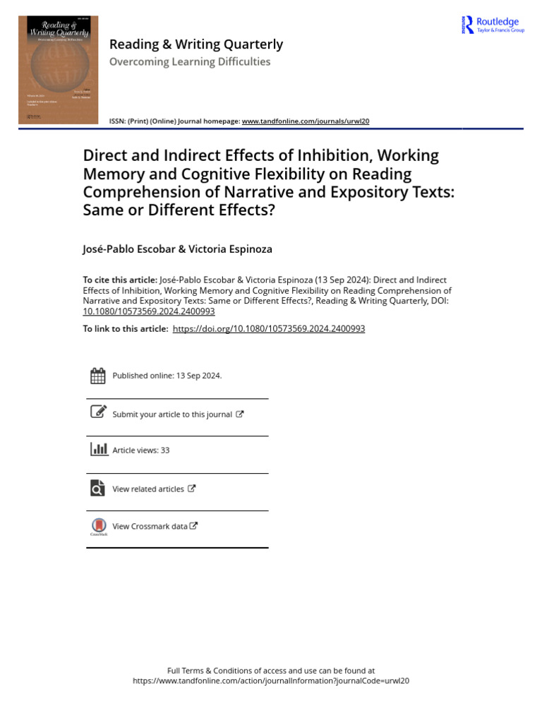 Direct and Indirect Effects of Inhibition, Working Memory and Cognitive ...