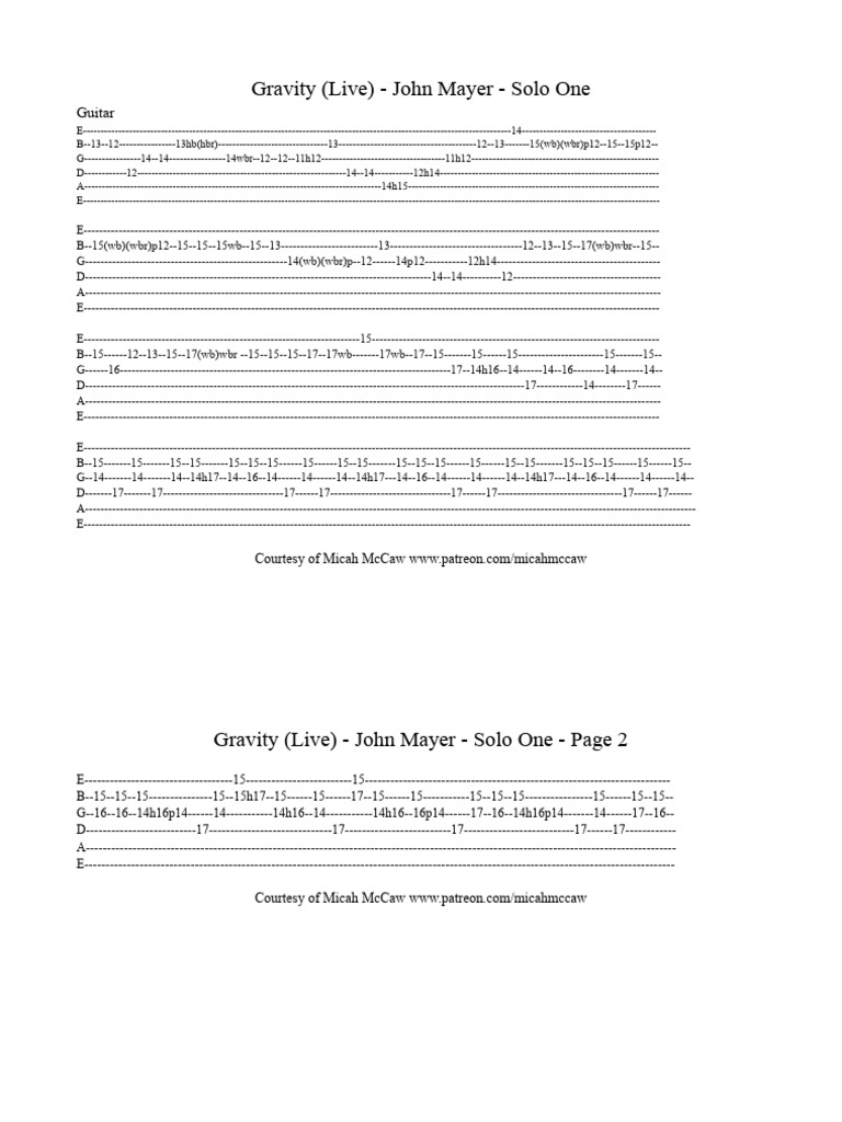 John Mayer - Gravity Live Tab | PDF