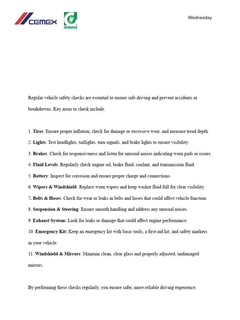 Vehicle Safety Checks | PDF