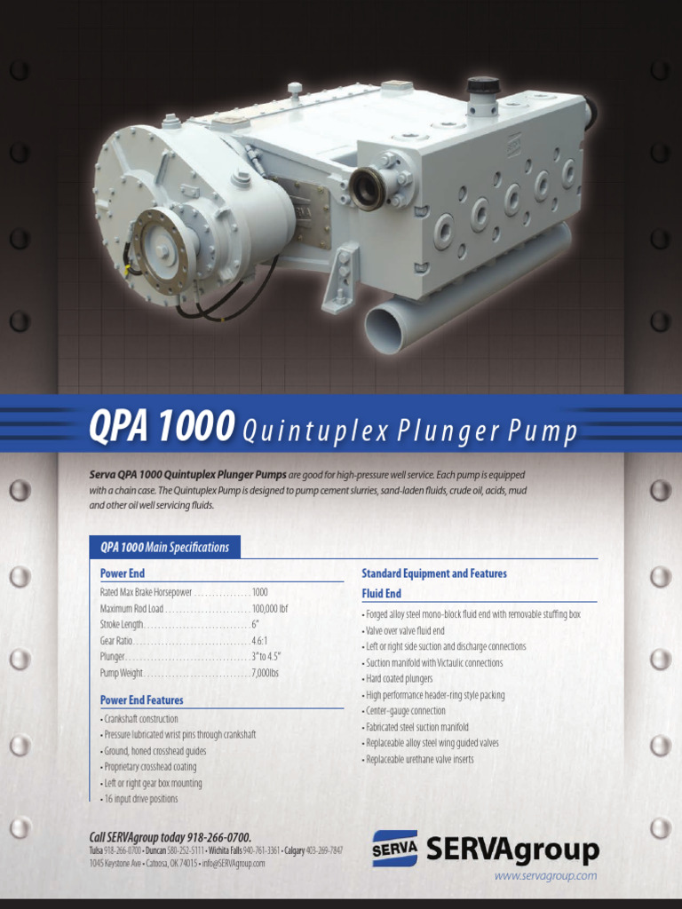 QPA 1000 Quintuplex Pump Overview | PDF | Pump | Internal Combustion Engine