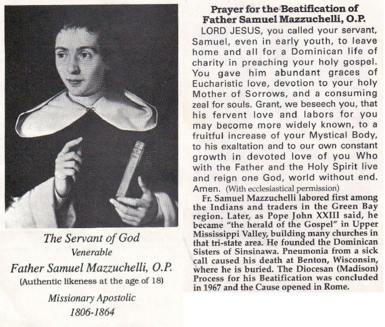 Prayer For The Beatification of Father Samuel Mazzuchelli O.P. | PDF