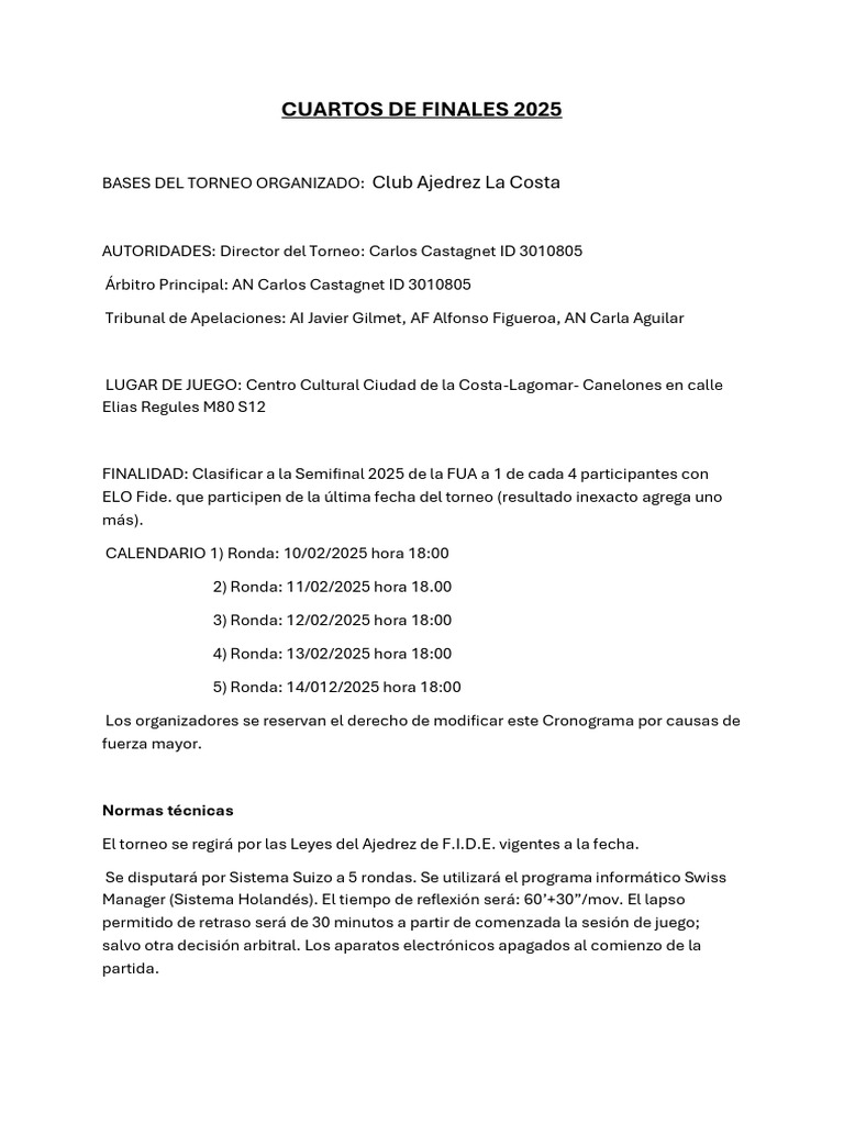 Bases Del Cuaro De Final La Costa Pdf Juegos De Estrategia