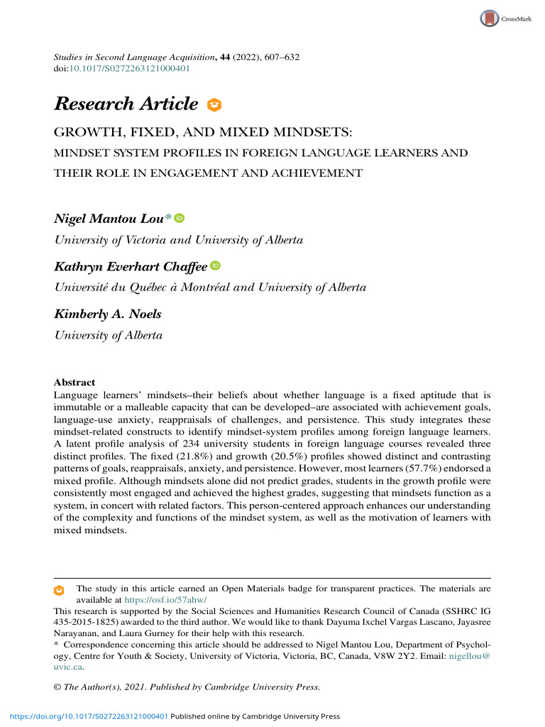Mindset Profiles in Language Learners | PDF | Mindset | Akaike ...