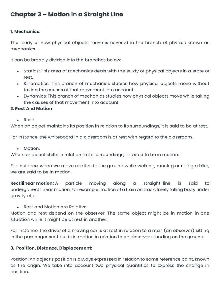 Kinematics: Motion in a Straight Line | PDF | Speed | Velocity