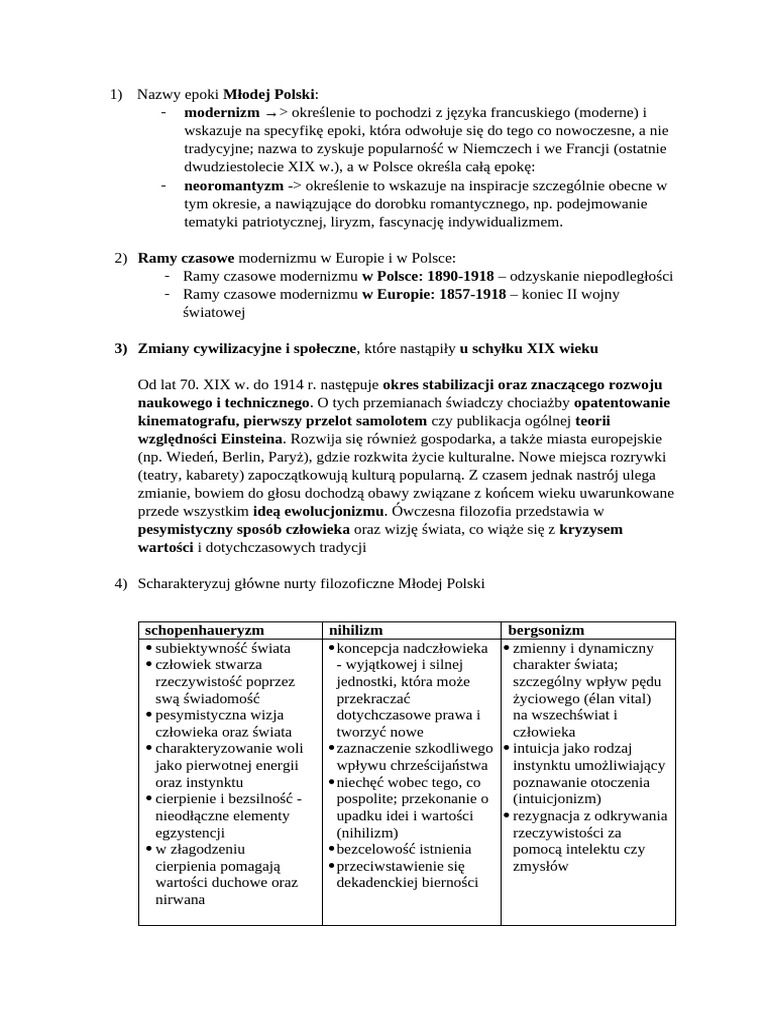 Nazwy Epoki Młodej Polski | PDF