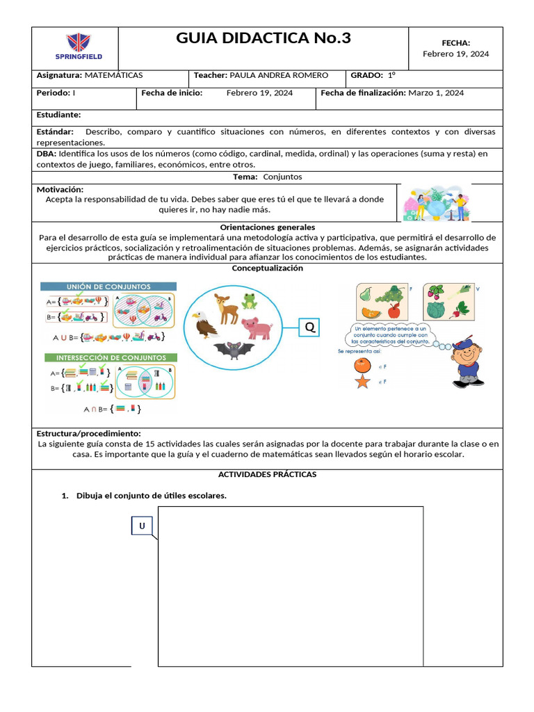 Guía de Matemáticas: Conjuntos 1° Grado | PDF | Conjunto (Matemáticas ...
