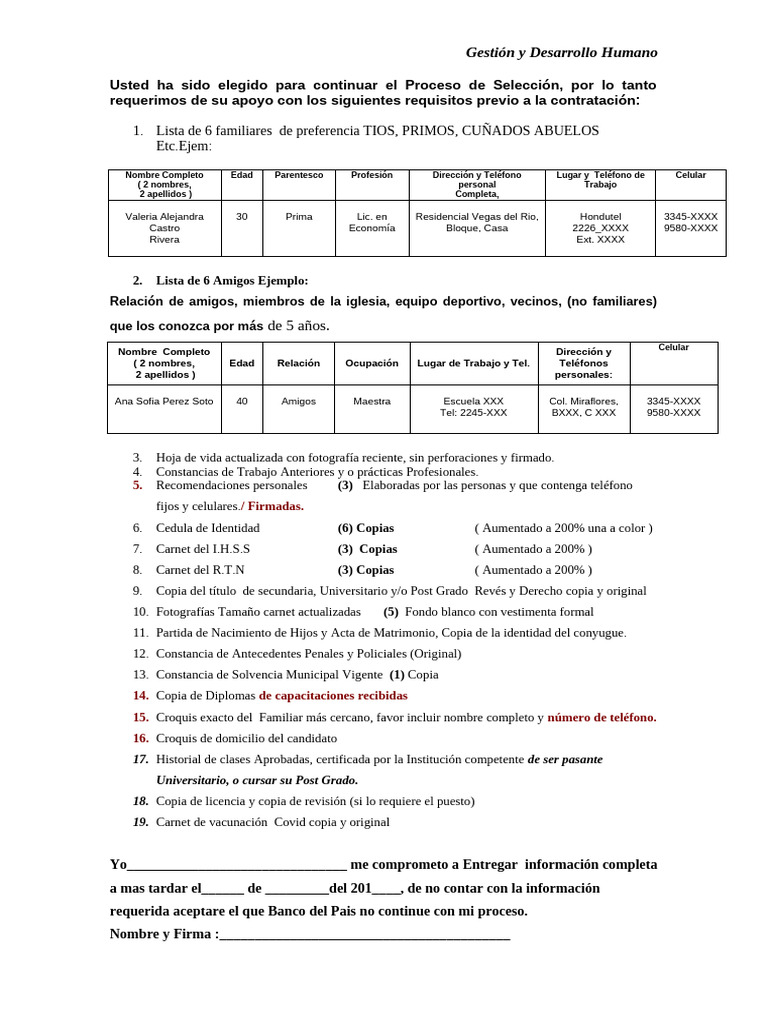 Lista de Documentos Personal de Ingreso | PDF
