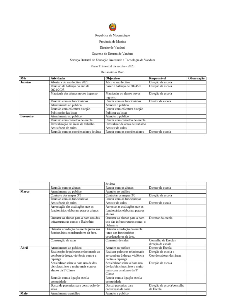Plano Trimestrl de Actividade 2025 | PDF