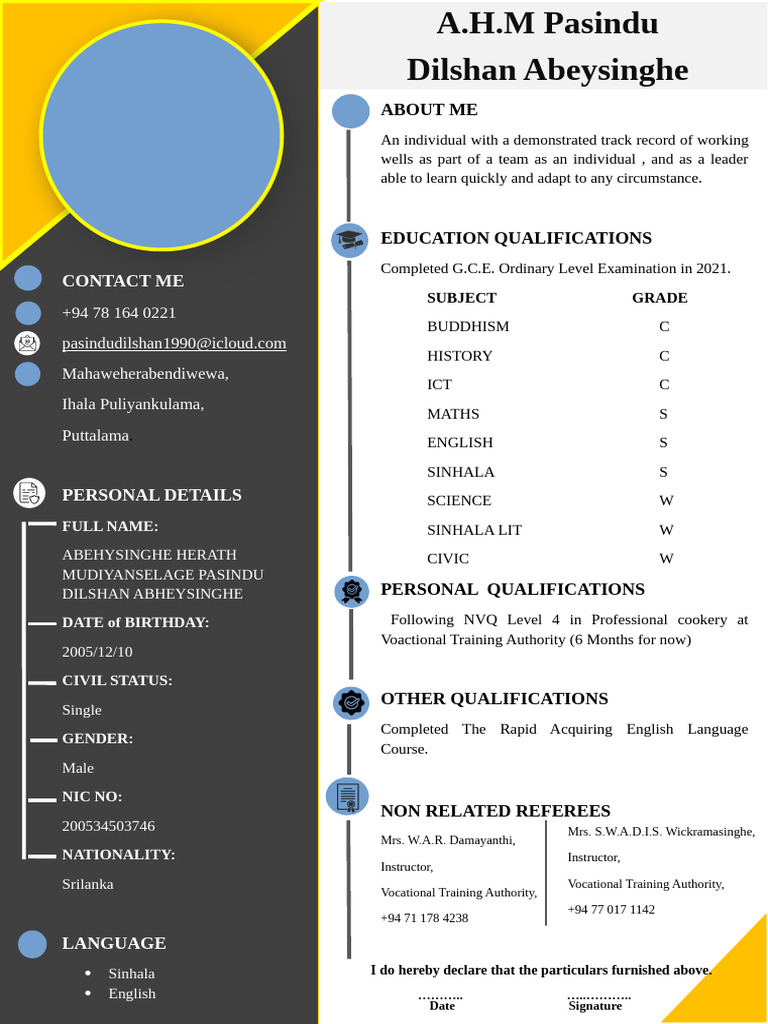 Pasindu Dilshan CV | PDF | Educational Assessment And Evaluation | Career And Technical Education