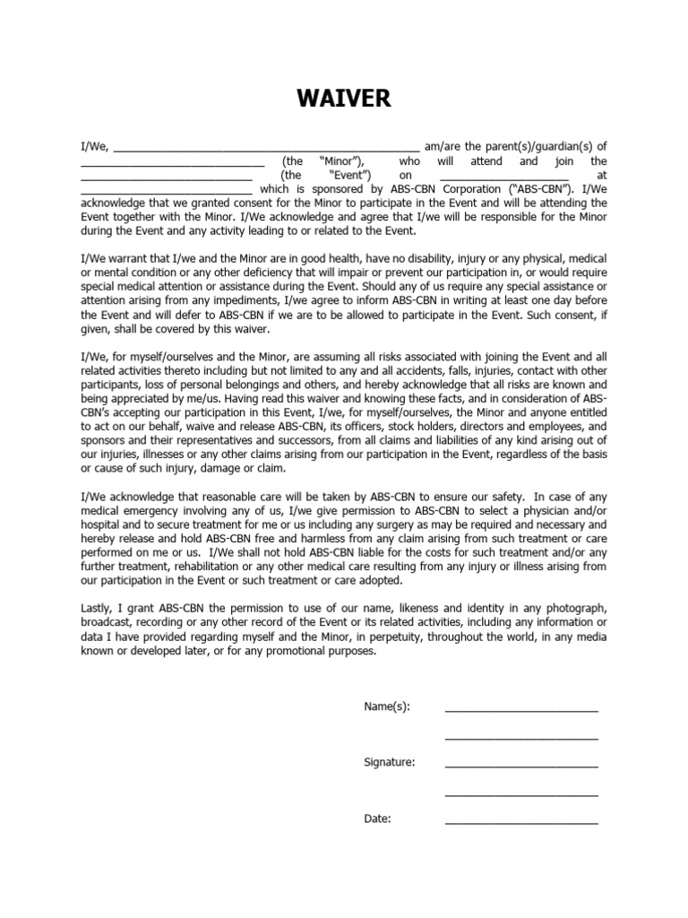 Minor Event Participation Waiver Form | PDF | Health Care