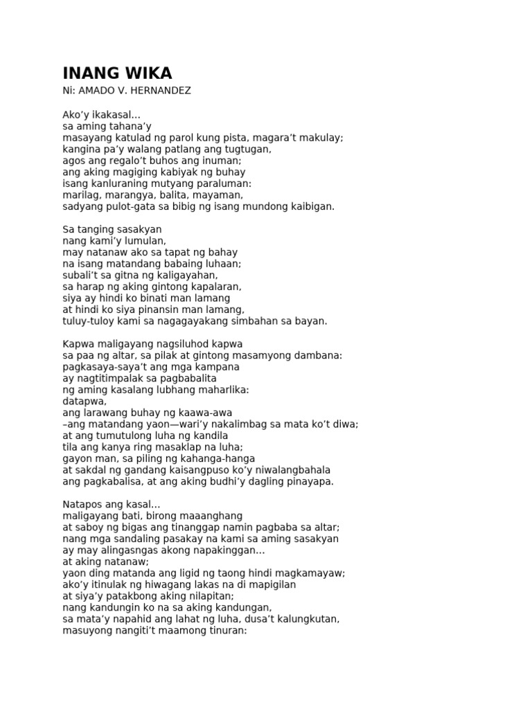 INANG WIKA-tulang Pasalaysay | PDF
