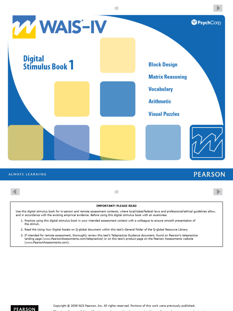 WAIS-IV Q-Global Stimulus Book 1 | PDF | Wechsler Adult Intelligence Scale