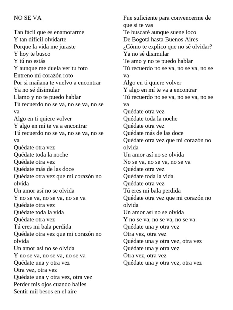 Letra de "No se va" | PDF