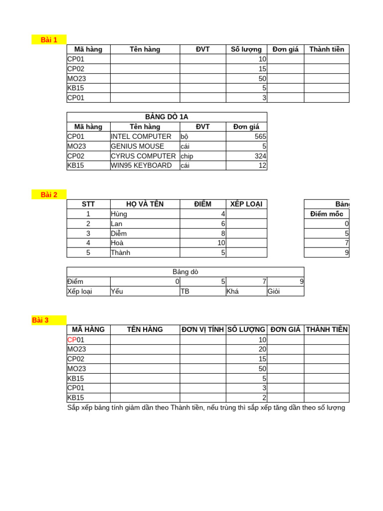 Bai Tap Excel - 1 | PDF