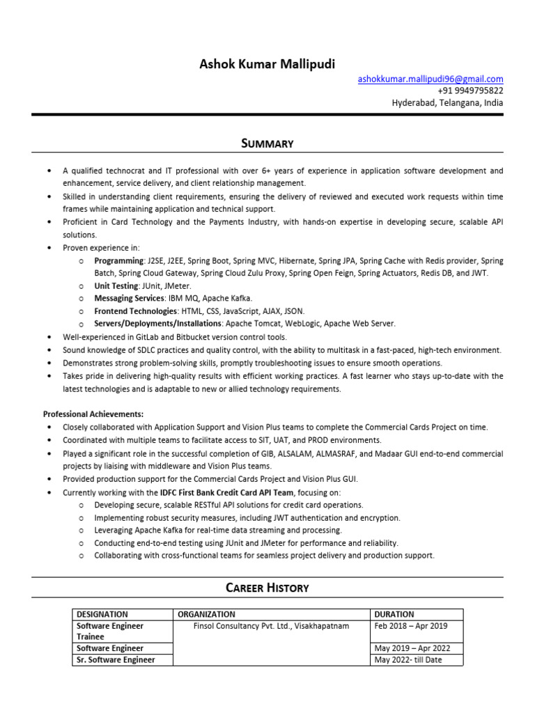 Ashok Kumar Java 7 Years Exp | PDF | Personal Identification Number | Web Application