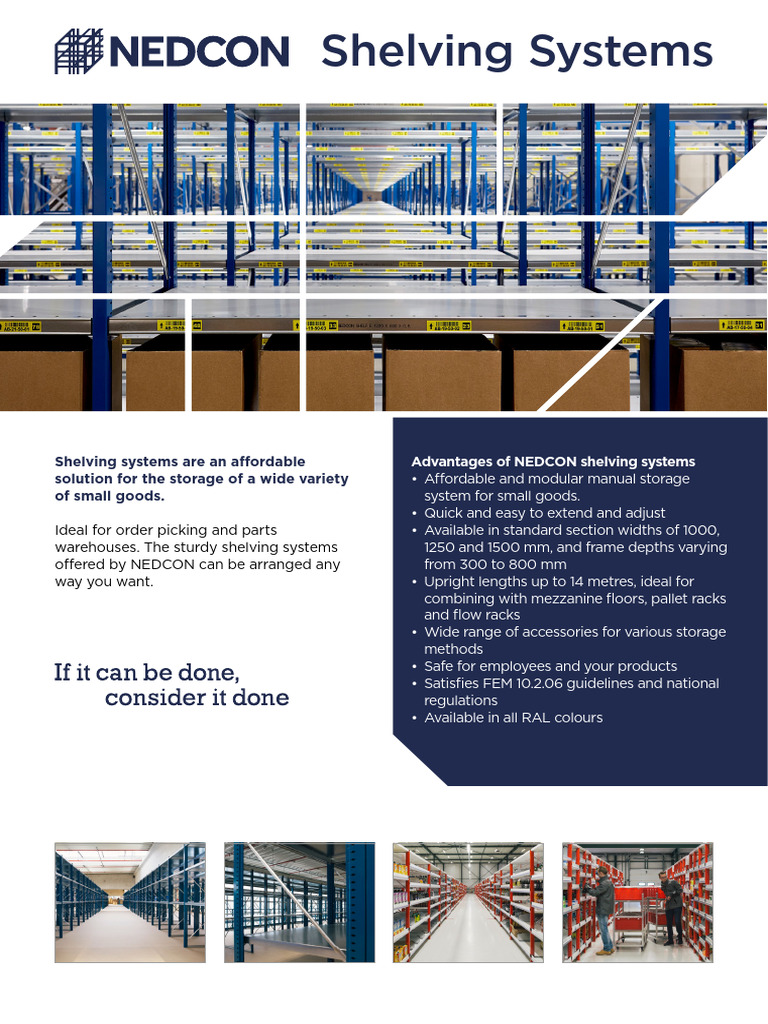 NEDCON Manual Shelving Systems Guide | PDF | Warehouse