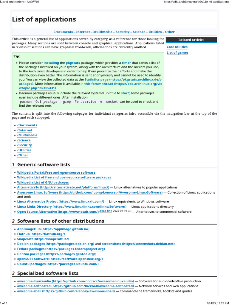 List of applications - ArchWiki | PDF | Linux | Linux Distribution