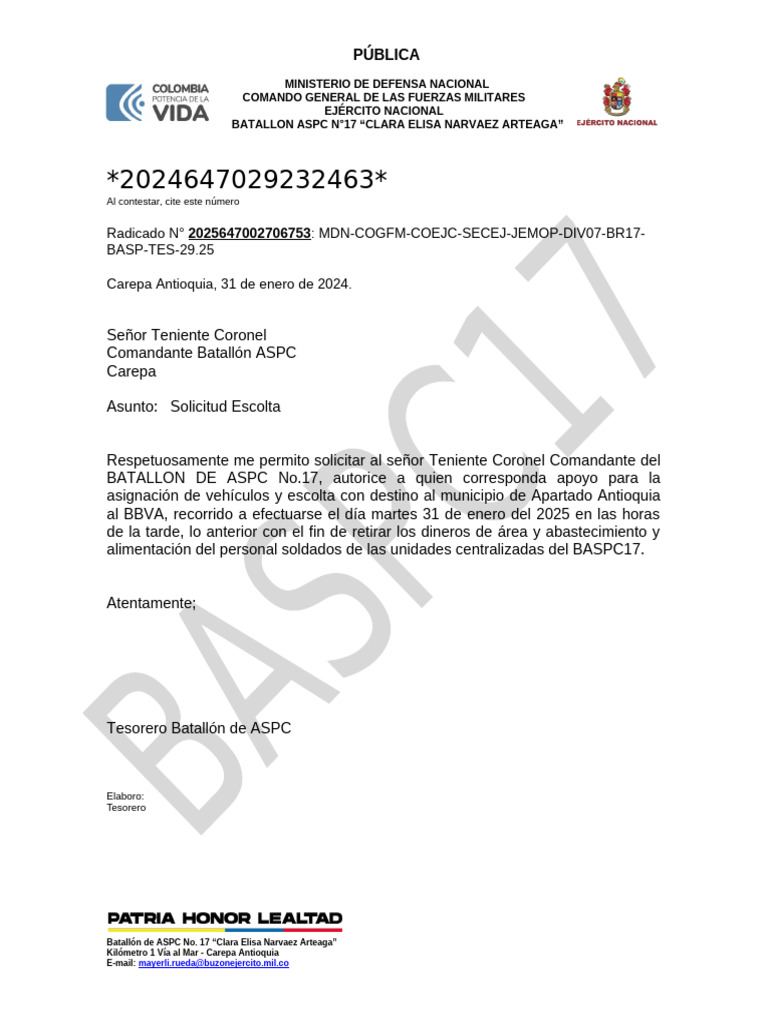 Solicitud Escolta 31 Enero | PDF