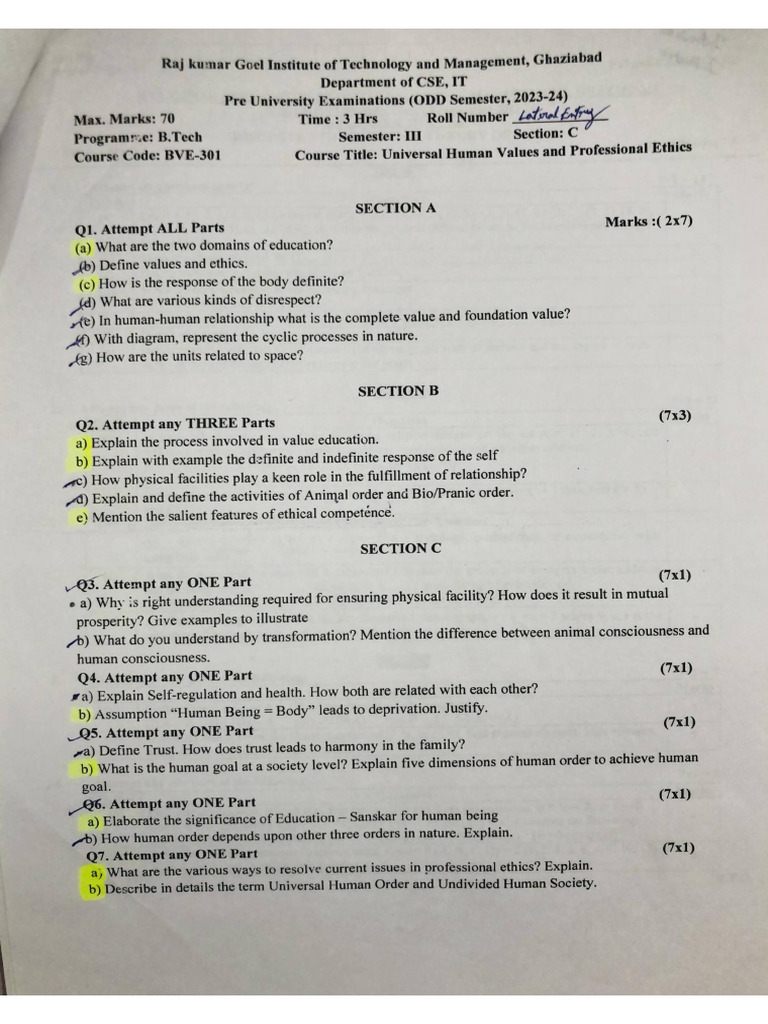 UHV PUT Questions Paper | PDF